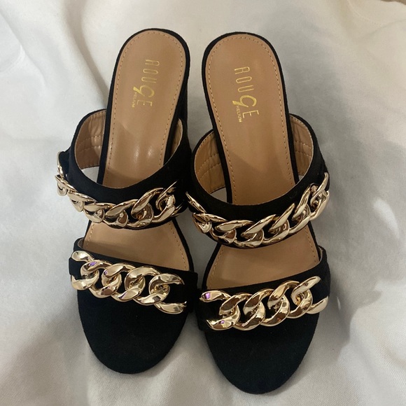 Shoes | Black And Gold Chain Heels | Poshmark